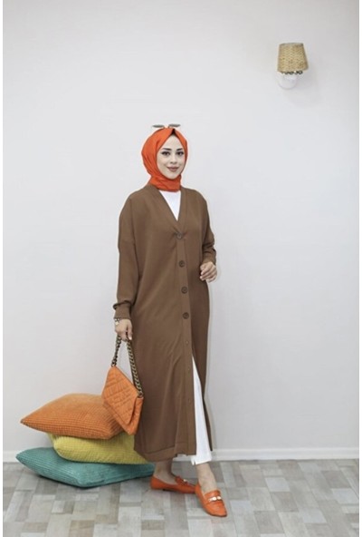 Brm Giyim Boydan Düğmeli Uzun Hırka