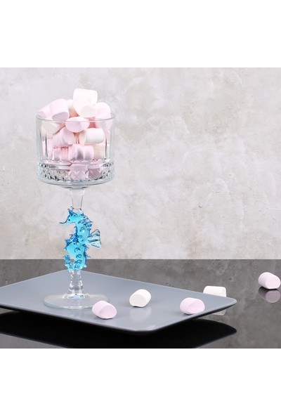 Mavi Denizatı Tasarım Ayaklı Kesme Cam Sunumluk & Çikolatalık