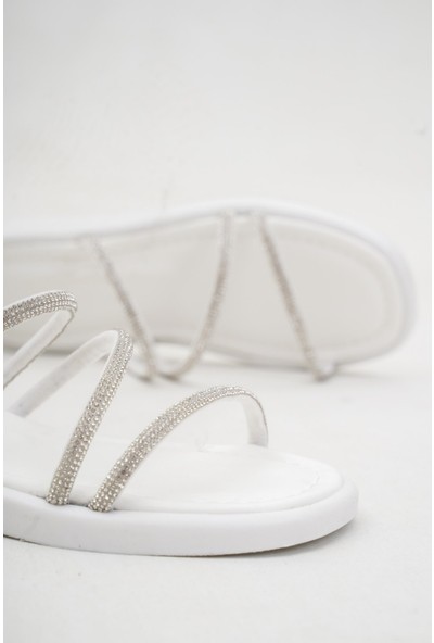 EFW Perla Taşlı Beyaz Kadın Terlik