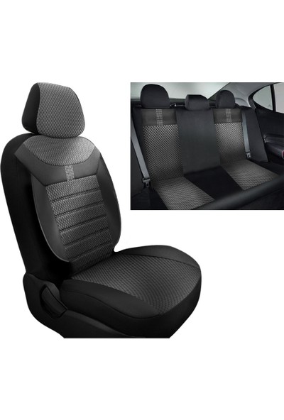 Nice Shop Jasper Binek Araçlara Uyumlu Deri Detaylı Universal Oto Koltuk Kılıfı 5li Takım-Siyah