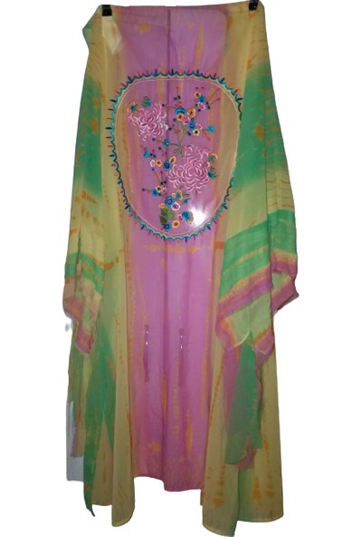 Elma Otantik Etnik Işlemeli Salaş Tül Kimono