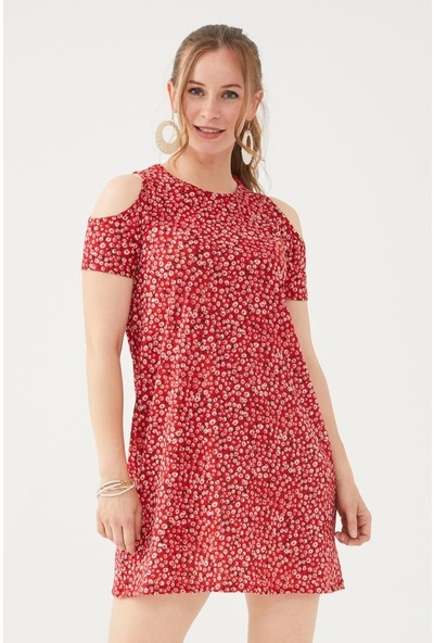 Golden Apple Sıfır Yaka Desenli Elbise
