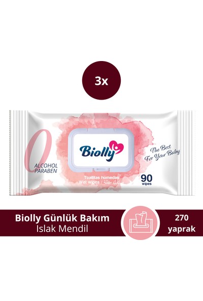 Biolly Günlük Bakım Islak Mendil 3X90 Yaprak Biolly Günlük Bakım Islak Mendil 3X90 Yaprak