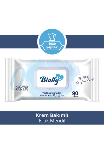 Biolly Krem Bakımlı Islak Mendil 12X90 Yaprak Biolly Krem Bakımlı Islak Mendil 12X90 Yaprak