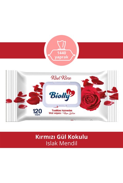 Biolly Kırmızı Gül Islak Mendil 12X120 Yaprak Biolly Kırmızı Gül Islak Mendil 12X120 Yaprak