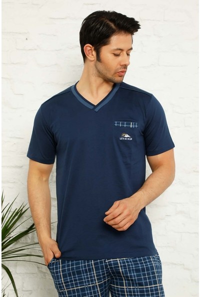 Alimer Indigo Kısa Kollu V Yaka Erkek Pijama Takımı 1167İ