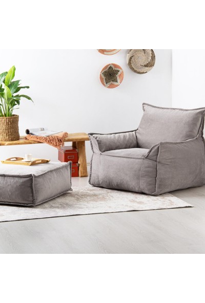 Homedius Notre Kadife Koltuk+Puf Seti-Açık Gri Homedius Notre Kadife Koltuk+Puf Seti-Açık Gri