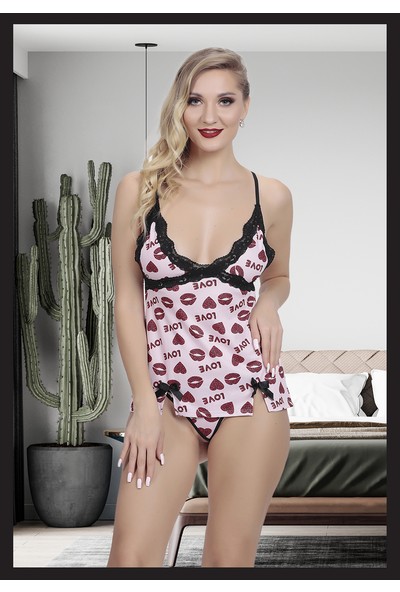 Culotte Kadın Baskılı Dantel Detaylı Gecelik