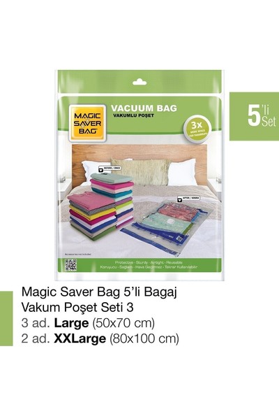 Magic Saver Bag 5´Li Bagaj Vakumlu Poşet Seti 3 Magic Saver Bag 5´Li Bagaj Vakumlu Poşet Seti 3
