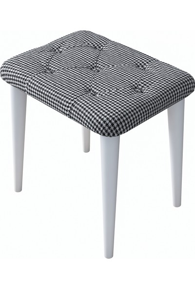 Rani BM101 Puf Ahşap Ayaklı Tabure Siyah - Beyaz Kazayağı Desenli