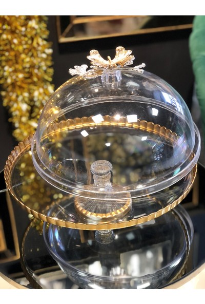 Imalatcım Kelebekli Ayaklı Cam Kelebek Kek Fanusu