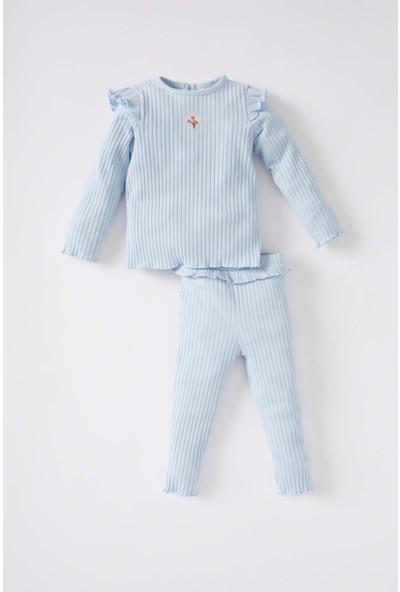 DeFacto Kız Bebek Regular Fit Çiçekli Kaşkorse Uzun Kollu Tişört Tayt Takım Y1122A222AU