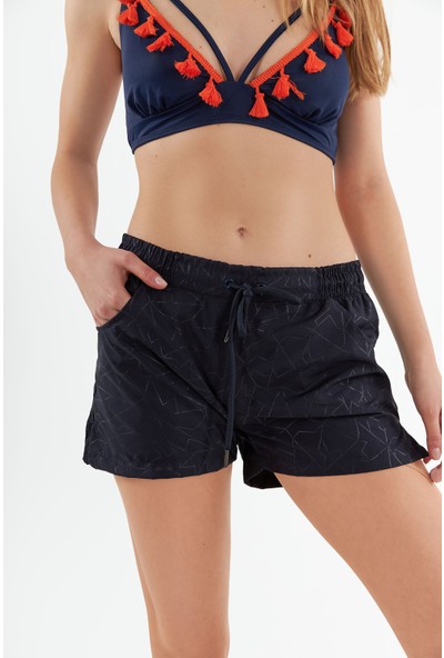 NBB Lacivert Geometrik Desenli Deniz Şortu