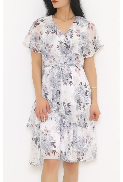 La Vacilando Fırfırlı Şifon Elbise Beyazfüme - 5120.1322. La Vacilando Fırfırlı Şifon Elbise Beyazfüme - 5120.1322.