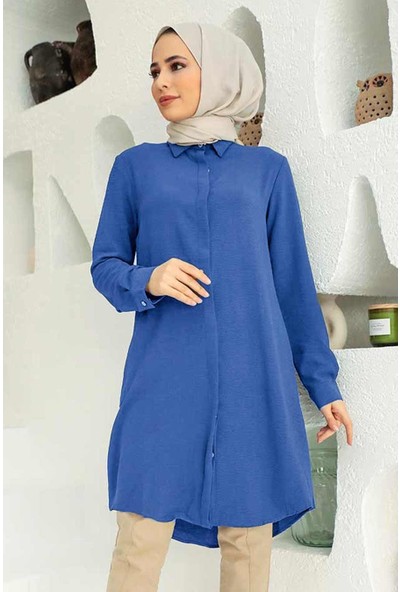 Neva Style - Düğmeli Indigo Mavisi Tesettür Tunik 1147IM Neva Style - Düğmeli Indigo Mavisi Tesettür Tunik 1147IM