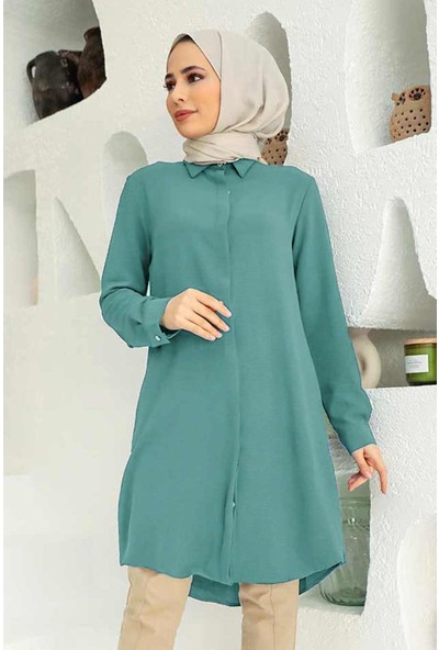 Neva Style - Düğmeli Mint Tesettür Tunik 1147MINT Neva Style - Düğmeli Mint Tesettür Tunik 1147MINT