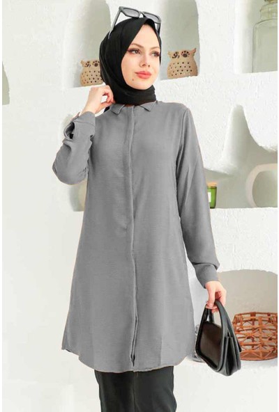 Neva Style - Düğmeli Gri Tesettür Tunik 1147GR Neva Style - Düğmeli Gri Tesettür Tunik 1147GR
