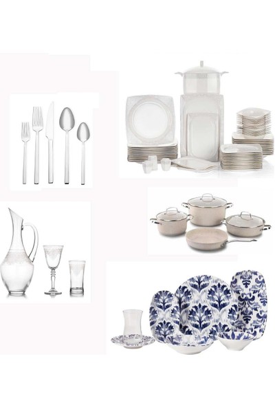 By Hanedan Çeyiz Seti 190 Parça Yemek-Kahvaltı-Çatal Kaşık-Tencere-Çaydanlık Seti