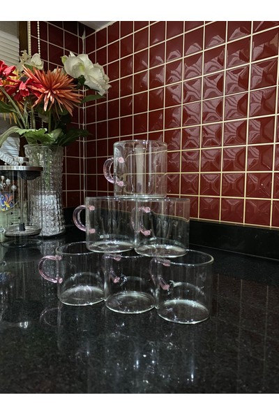 Şimşek Kitchen Borasilikat Ateşe Dayanıklı 6 Adet Pembe Kulplu Kupa Bardak Şimşek Kitchen Borasilikat Ateşe Dayanıklı 6 Adet Pembe Kulplu Kupa Bardak