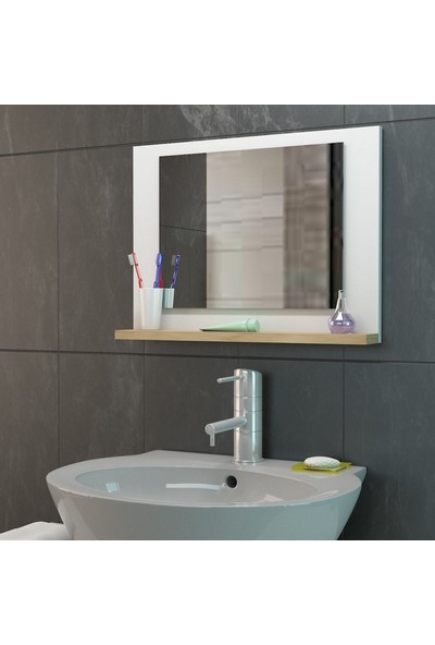 Flora Lara Banyo Dolabı Aynalı 45*60 cm (Beyaz/meşe) Flora Lara Banyo Dolabı Aynalı 45*60 cm (Beyaz/meşe)