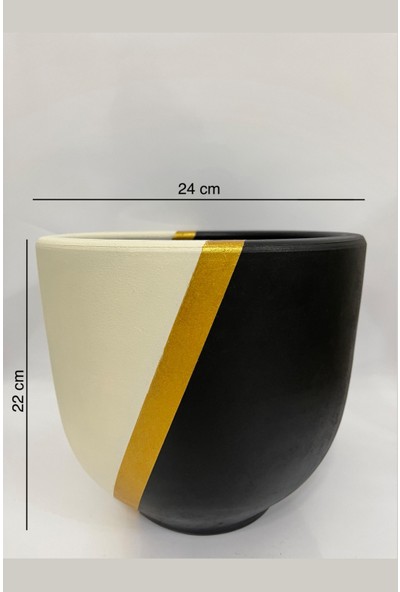 Rwf Home Gold Detaylı Büyük Boy Toprak Saksı (24x22 Cm)