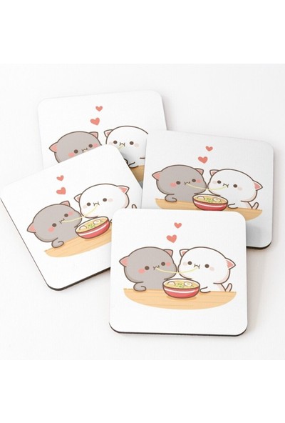 Day Store Şeftali ve Kiraz Kediler 9 Bardak Altlığı 4'lü Set Day Store Şeftali ve Kiraz Kediler 9 Bardak Altlığı 4'lü Set