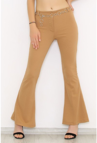 Modaymış Kemerli Ispanyol Paça Pantolon Sütlükahve - 24193.5176.