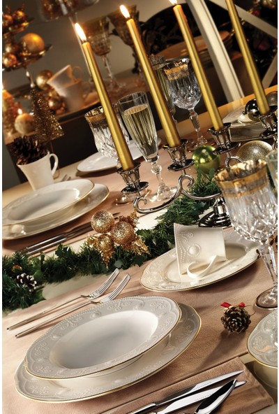 Kütahya Porselen Fulya 24 Parça Krem Fileli Yemek Seti