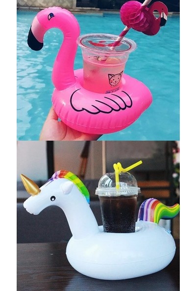Deniz Yatağı Şişme Bardak Tutucu Flamingo Unicorn Set