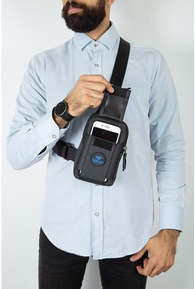Unisex Kumaş Cırtlı Telefon Bölmeli Bel ve Çapraz Omuz Çanta Göğüs Günlük Body Bag Füme