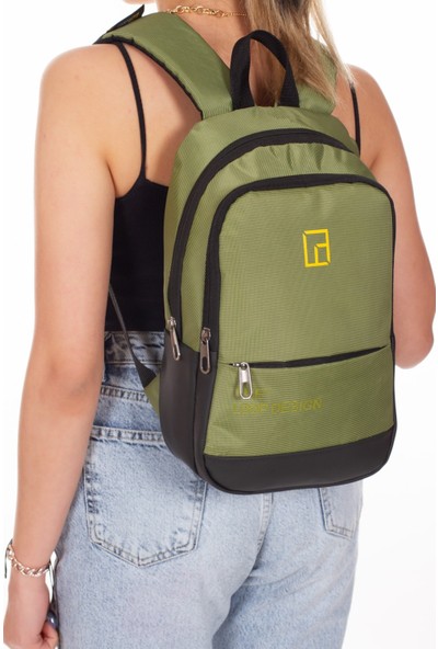 Unisex Paraşüt Kumaş Fermuarlı Günlük Spor Seyahat Mini Sırt Omuz ve El Çantası Haki