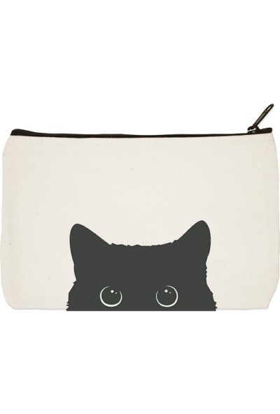 Day Store Clutch Cat Baskılı Bez Makyaj Çantası