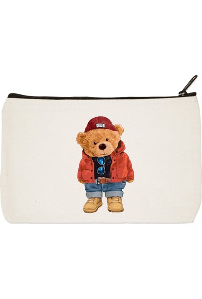 Day Store Clutch Ayı Teddy Baskılı Bez Makyaj Çantası