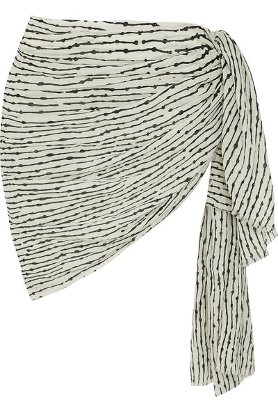Ipeközü Kırık Beyaz Çizgi Desenli Pamuklu Bürümcük Şal Pareo