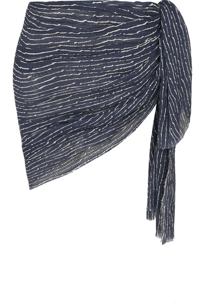 Ipeközü Lacivert Çizgi Desenli Pamuklu Bürümcük Şal Pareo