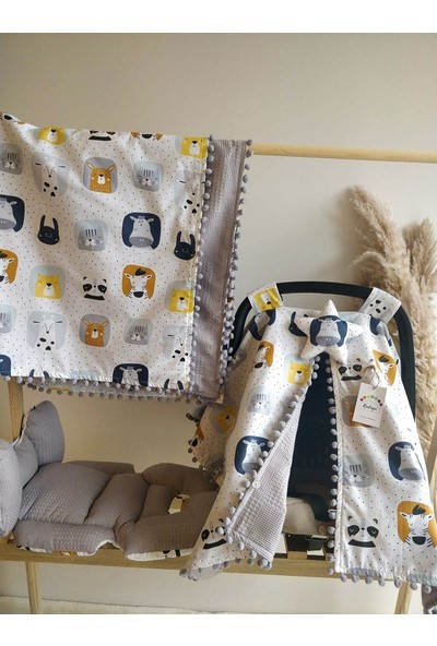 Raduga Collection Çift Taraflı Puset Örtüsü+Puset Minderi+Battaniye Gri Safari Raduga Collection Çift Taraflı Puset Örtüsü+Puset Minderi+Battaniye Gri Safari