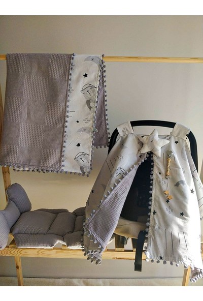 Raduga Collection Tek Puset Örtüsü Çif Taraflı Gri Uykucu Ayı (Bebeğinizin Ismi Yazılı)