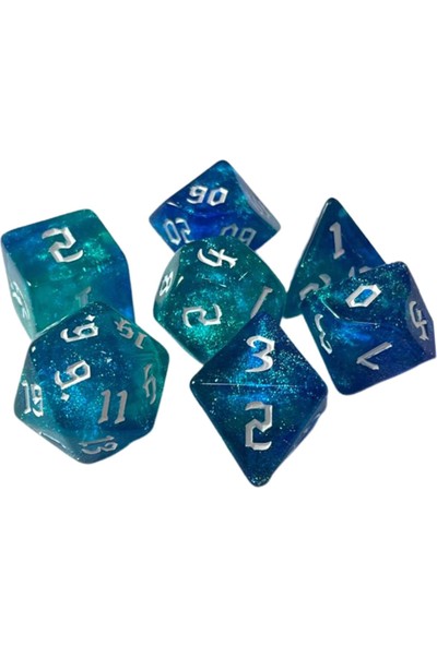 7x Polyhedral Dice Set Eğlence Oyuncakları D4 D6 D8 D10 D12 D20 Dnd Kgreen Mavi