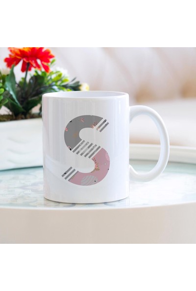 Hediyehanem Fil ve Flamingo Tasarımlı S Harfi Porselen Kupa Bardak