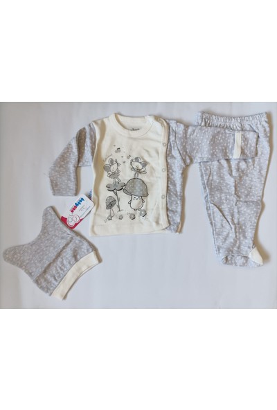 Baby Blue Pamuklu 3lü Zıbın Takımı Kendinden Eldivenli Şapkalı Patikli Mantar Baby Blue Pamuklu 3lü Zıbın Takımı Kendinden Eldivenli Şapkalı Patikli Mantar