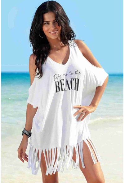 Angelsin Beyaz Beach Baskılı Pareo - MS42226 Angelsin Beyaz Beach Baskılı Pareo - MS42226