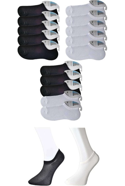 Royaleks Siyah ve Beyaz Erkek Görünmez Çorap 15 Çift