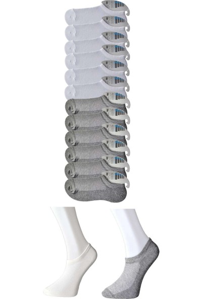Royaleks Gri ve Beyaz Erkek Görünmez Çorap 12 Çift