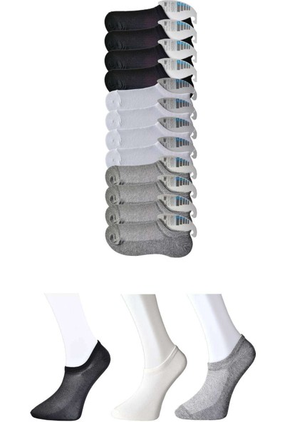 Royaleks Siyah Gri ve Beyaz Erkek Görünmez Çorap 12 Çift