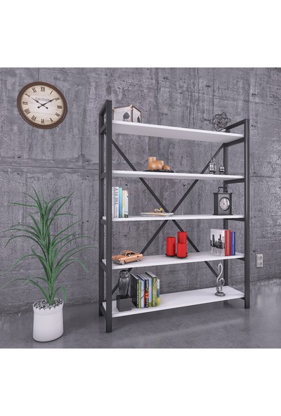 Furnia Eloy 5 Raflı Kitaplık Beyaz