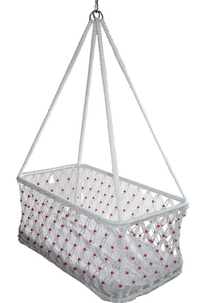 Altınoluk Hamak Bebek Beşiği Büyük Boy Boncuklu Beyaz