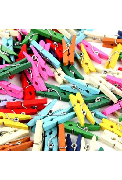 Burdan Eve Renkli 20 Adet Küçük 2 cm Mandal Ataç Fotoğraf Askısı Mandalı