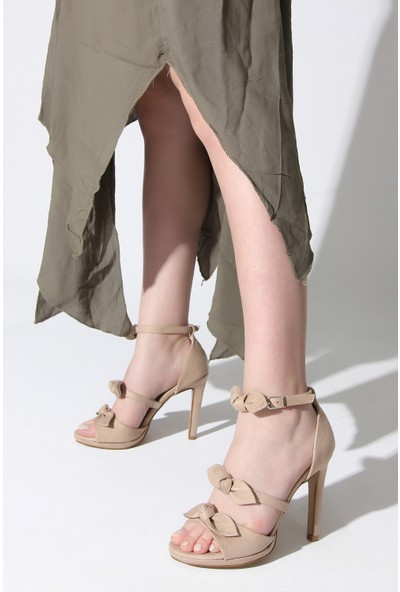 Rovigo Plus Bej Suet Kadın Topuklu Ayakkabı