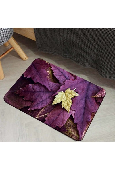 Else Halı Mor Yapraklar Dekoratif Ev İçi Kapı Önü Paspası