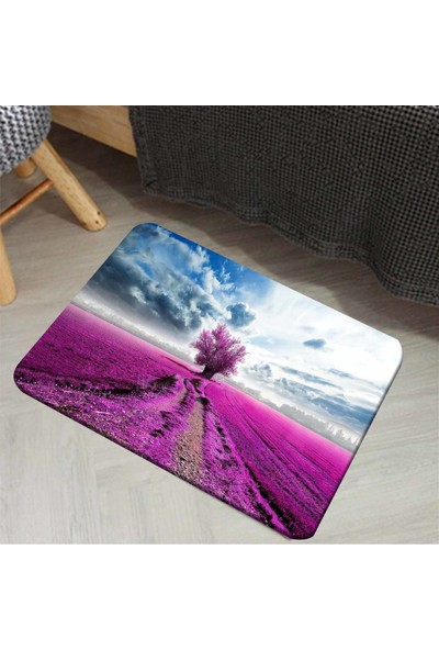 Else Halı Mor Ağaç Kırlar Dekoratif Ev İçi Kapı Önü Paspası